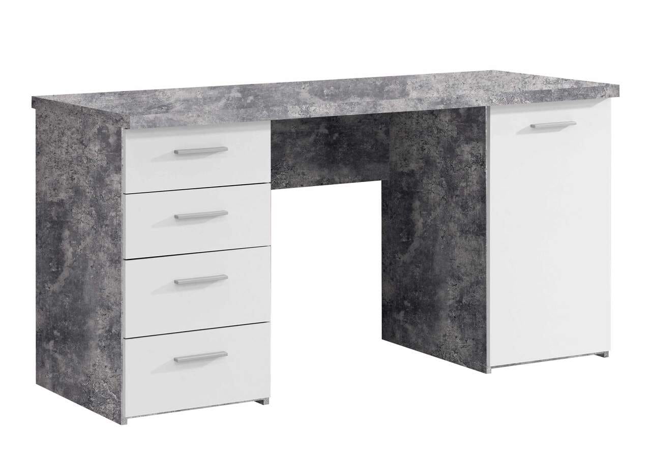 Schreibtisch NETBOB 1 trg 4 Schubladen Beton Optik WeiB von Forte
