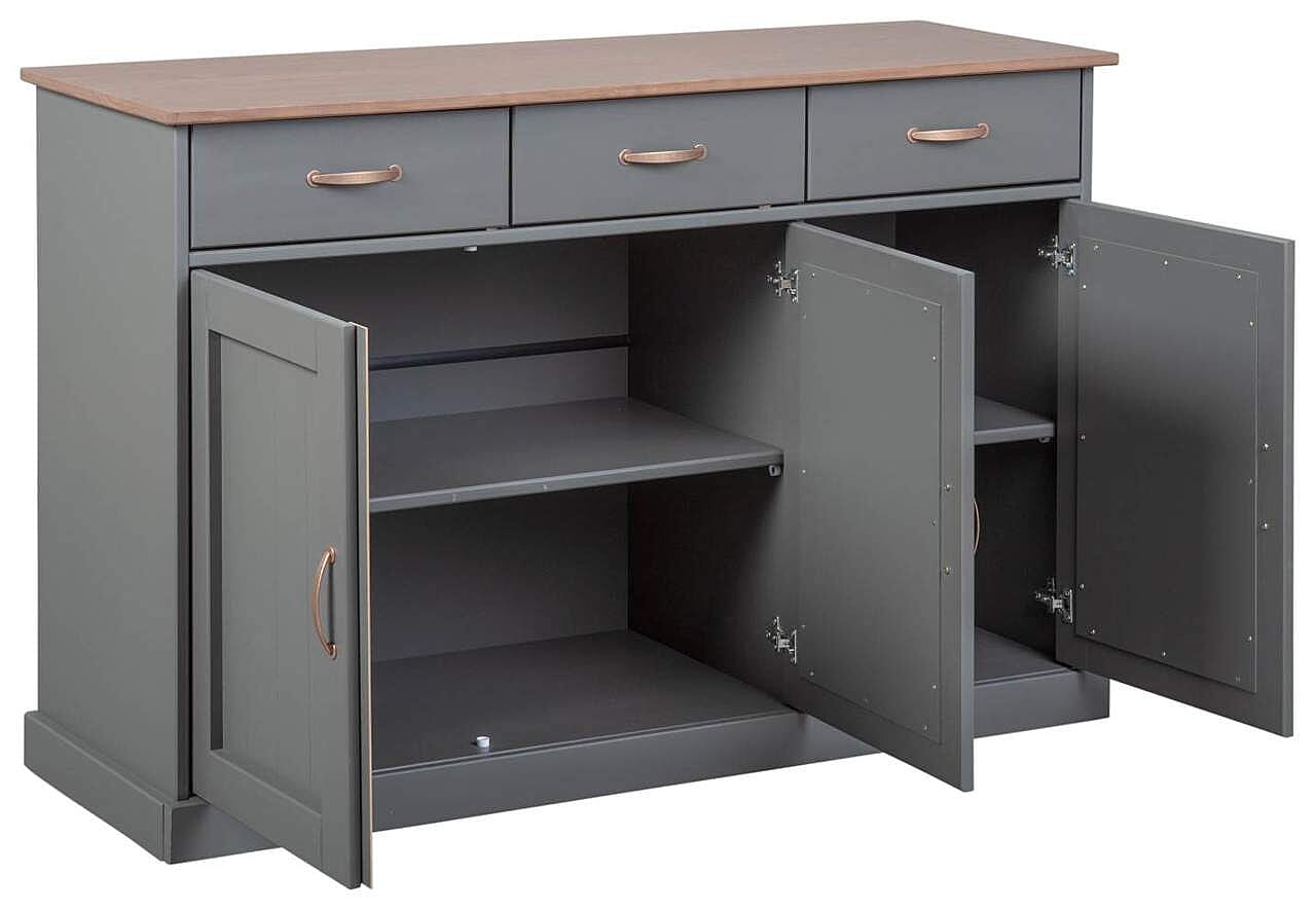Sideboard Kommode Luzerna 41 Mit 3 Türen Kiefer Grau Sepia Lackiert