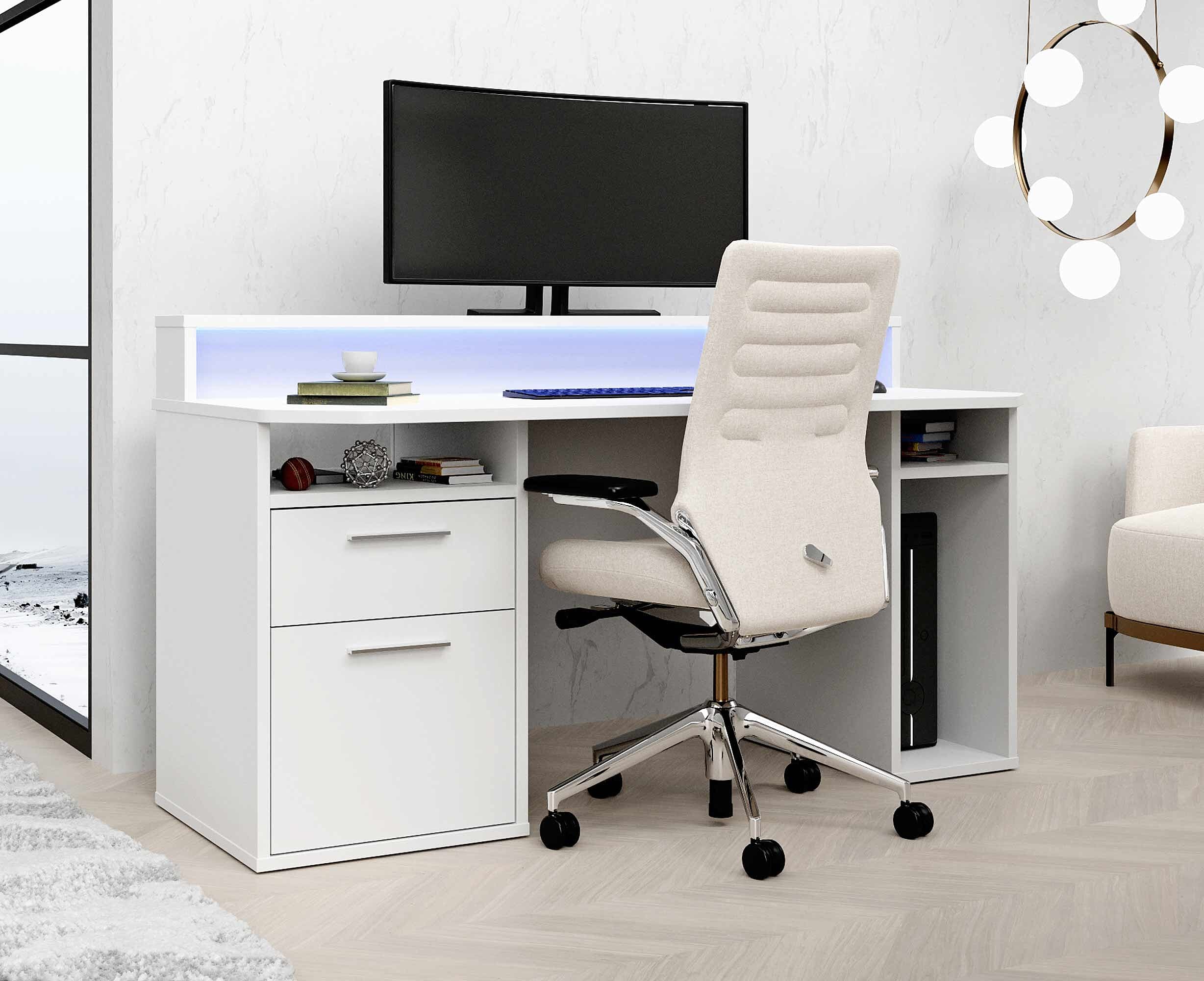 Gaming Tisch Tezaur 3b Gamer Computertisch Weiß Mit Led Beleuchtung
