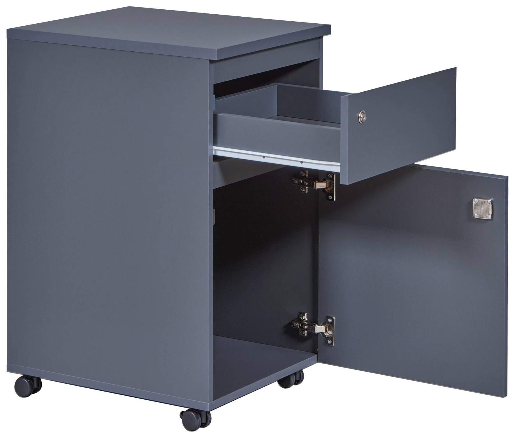 Rollcontainer FILE GUARD Schublade Tür abschließbar Grau von Interlink