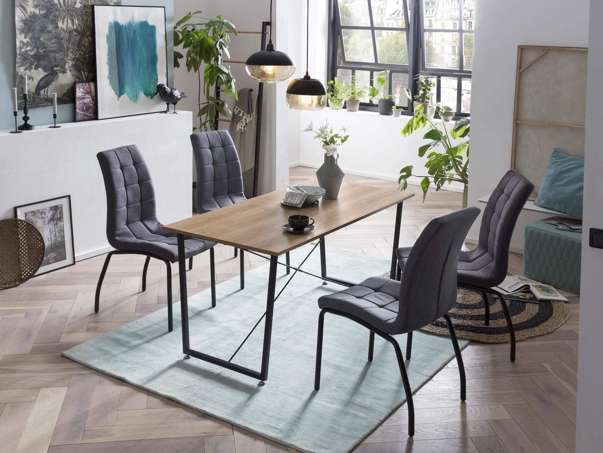 Tisch Esstisch Schreibtisch mit Metallgestell und Verbindungsstreben