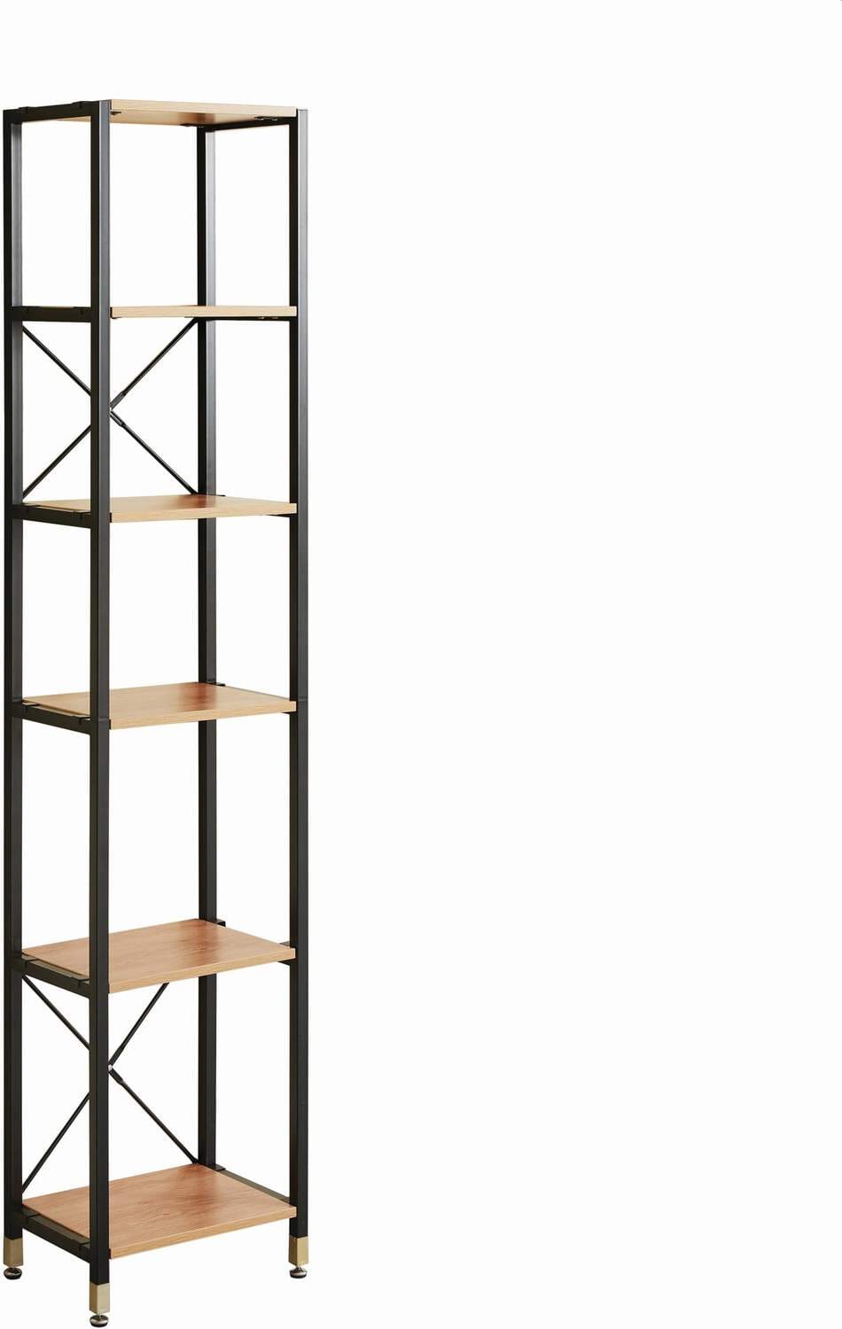 Regal Standregal schmal 45 cm 6 Böden Akazie-Optik Metallrahmen