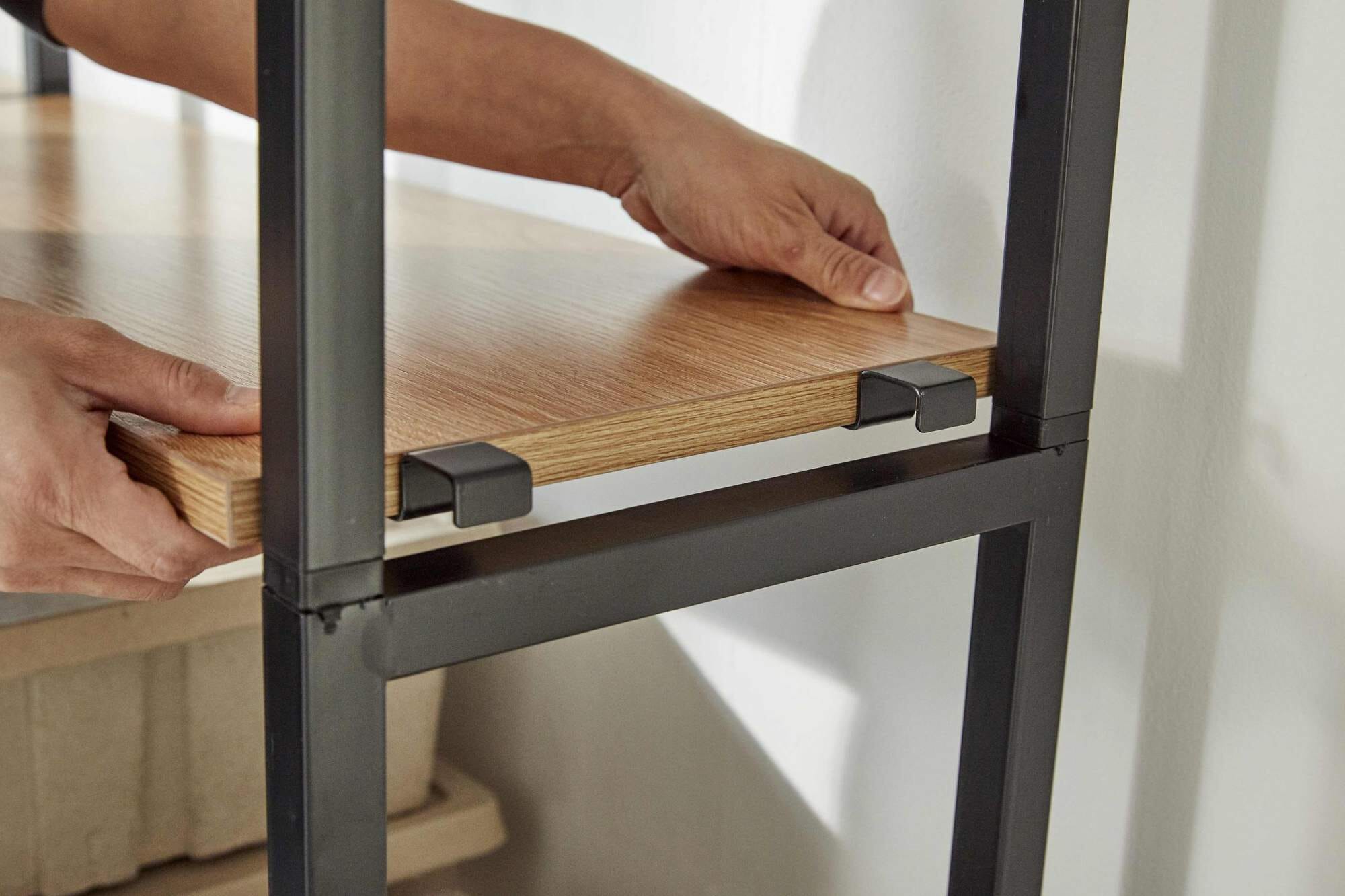 Regal Standregal schmal 45 cm 6 Böden Akazie-Optik Metallrahmen