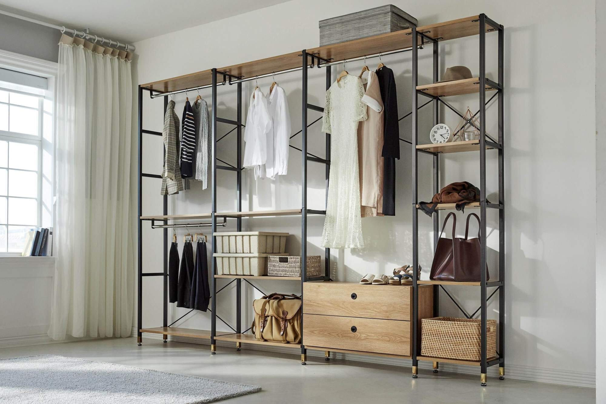 Regal Standregal schmal 45 cm 6 Böden Akazie-Optik Metallrahmen