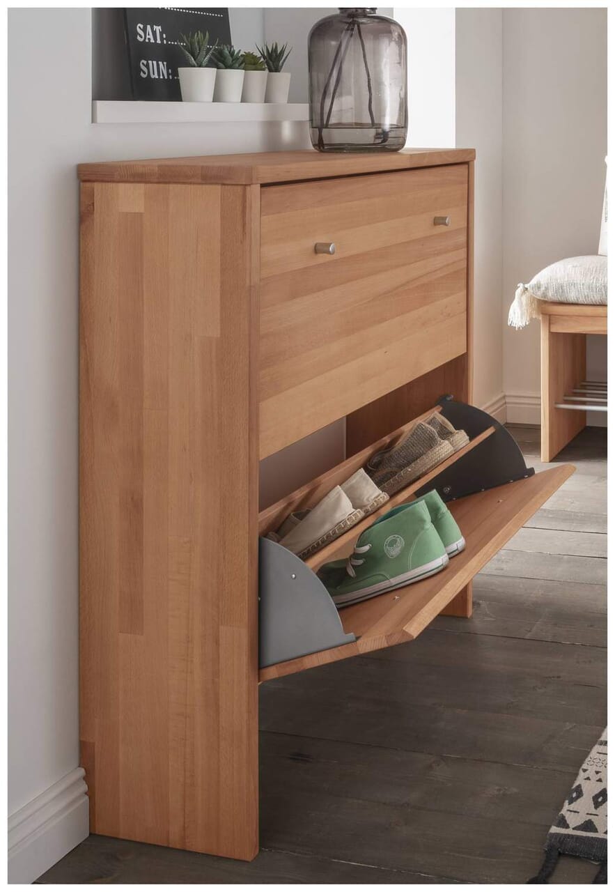 Schuhschrank Schuhkipper KIRSA 2 Klappen Kernbuche massiv geölt