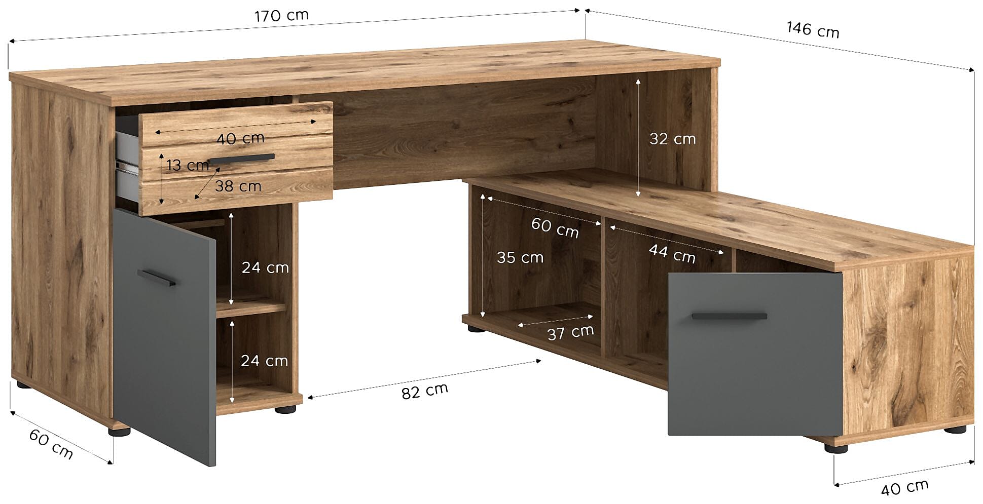 Winkelschreibtisch Eckschreibtisch Mason In Nox Eiche Und Basalt Grau