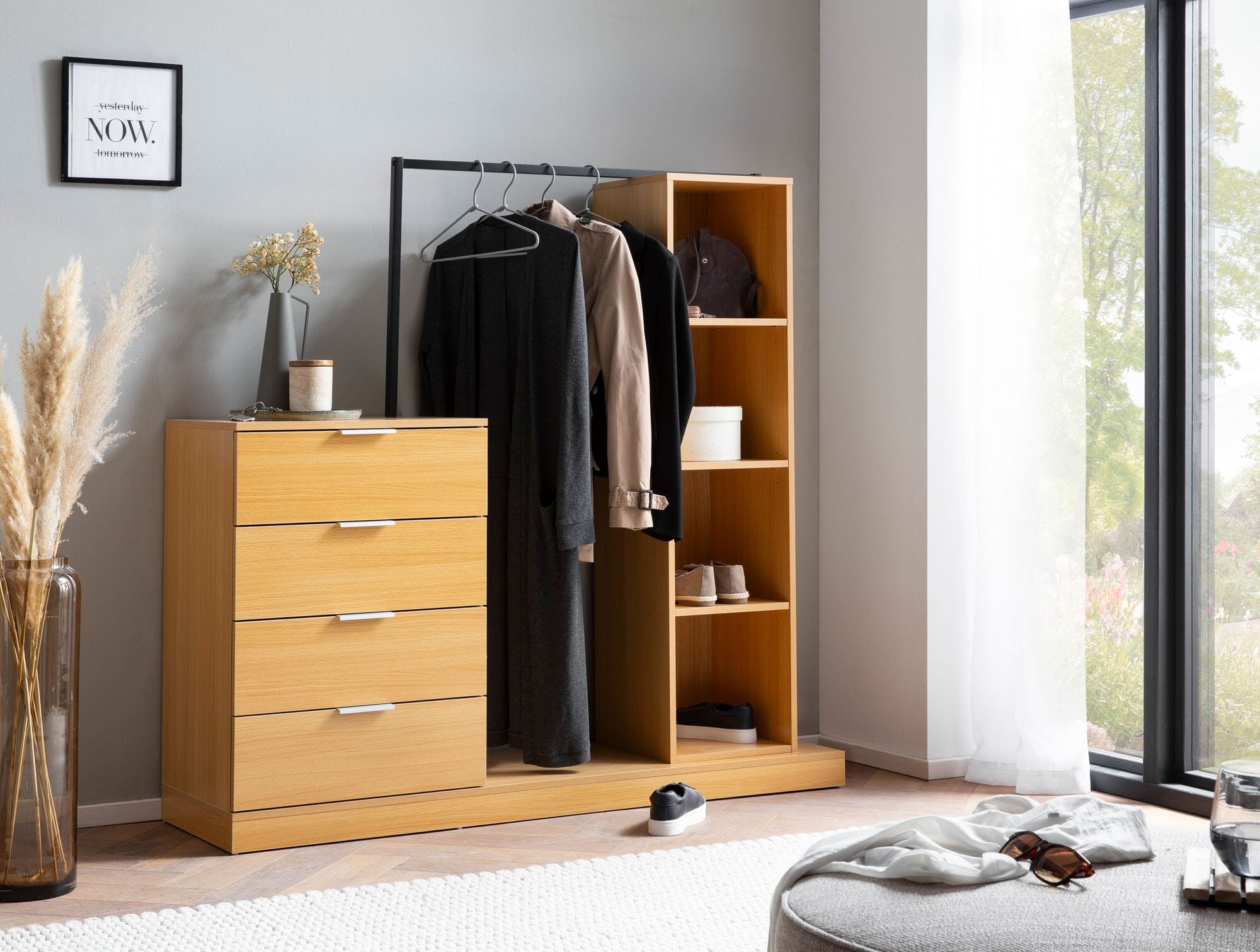 Garderobe Eiche-Dekor 145x136x40cm Flur Modern mit Kommode & Regal