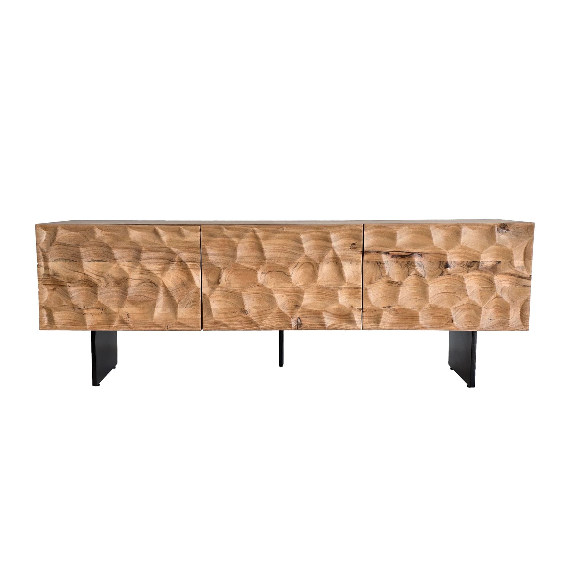 Lowboard Akazie Massiv 160cm TV-Kommode 3 Türen 3D-Optik Metallbeine